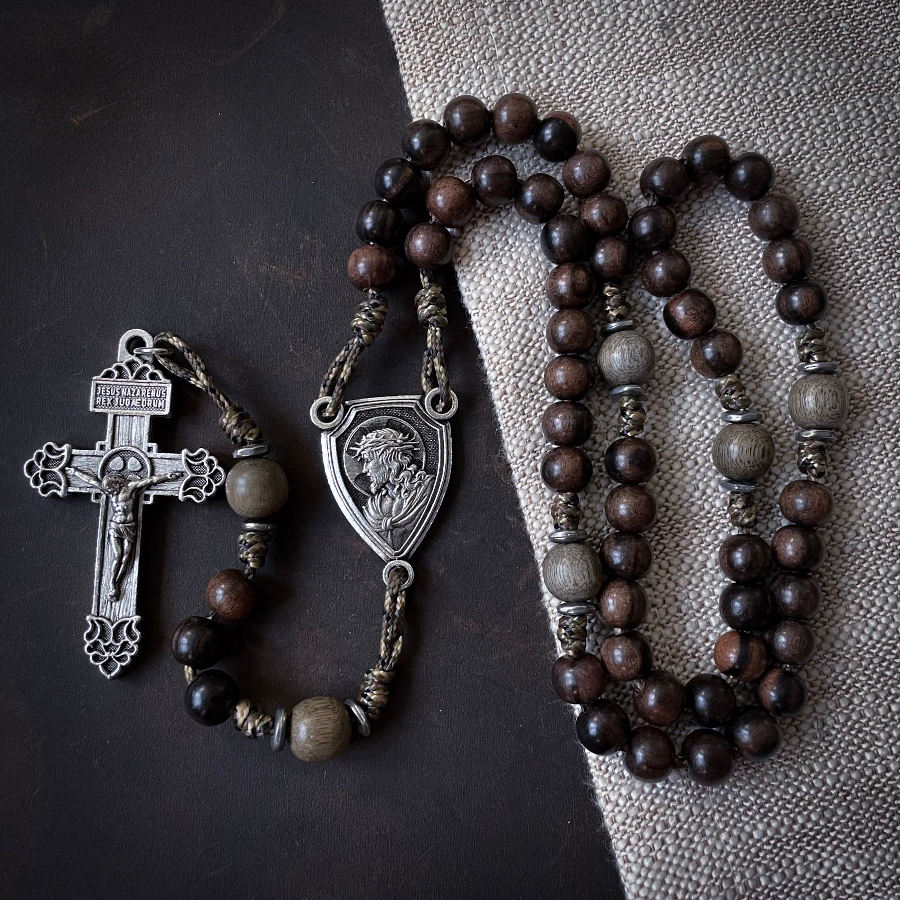 Handmade Wooden Sacred Heart Passion Rosary